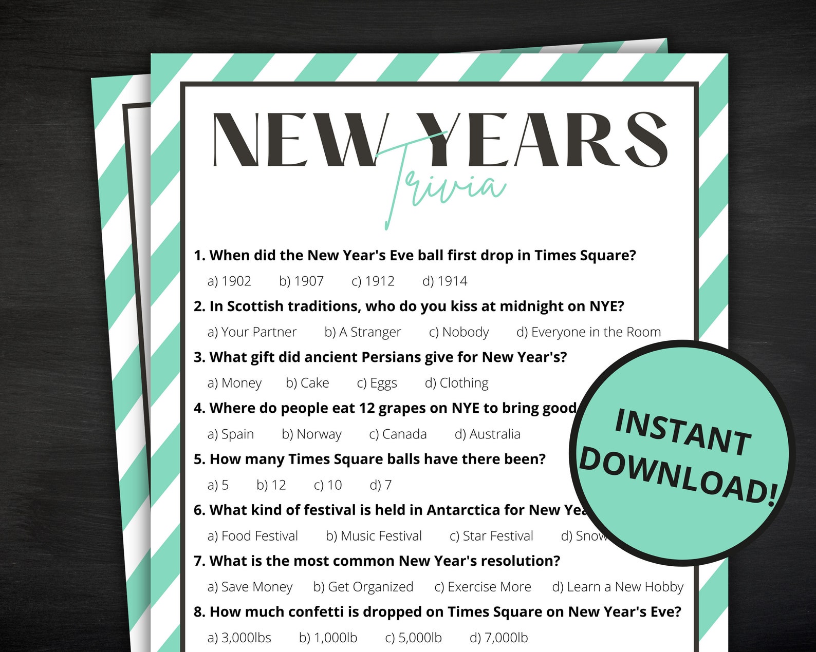 New Year's Eve Trivia | Printable New Year's Game | New Years Activity ...