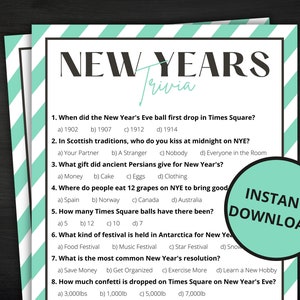 New Year's Eve Trivia | Printable New Year's Game | New Years Activity ...