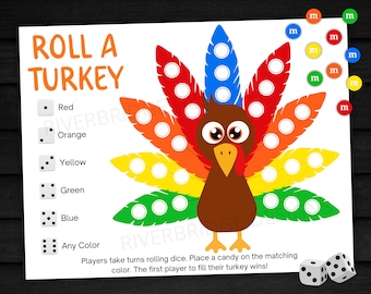 Roll a Turkey Game - Printable Thanksgiving Game - Fall Activity for ...