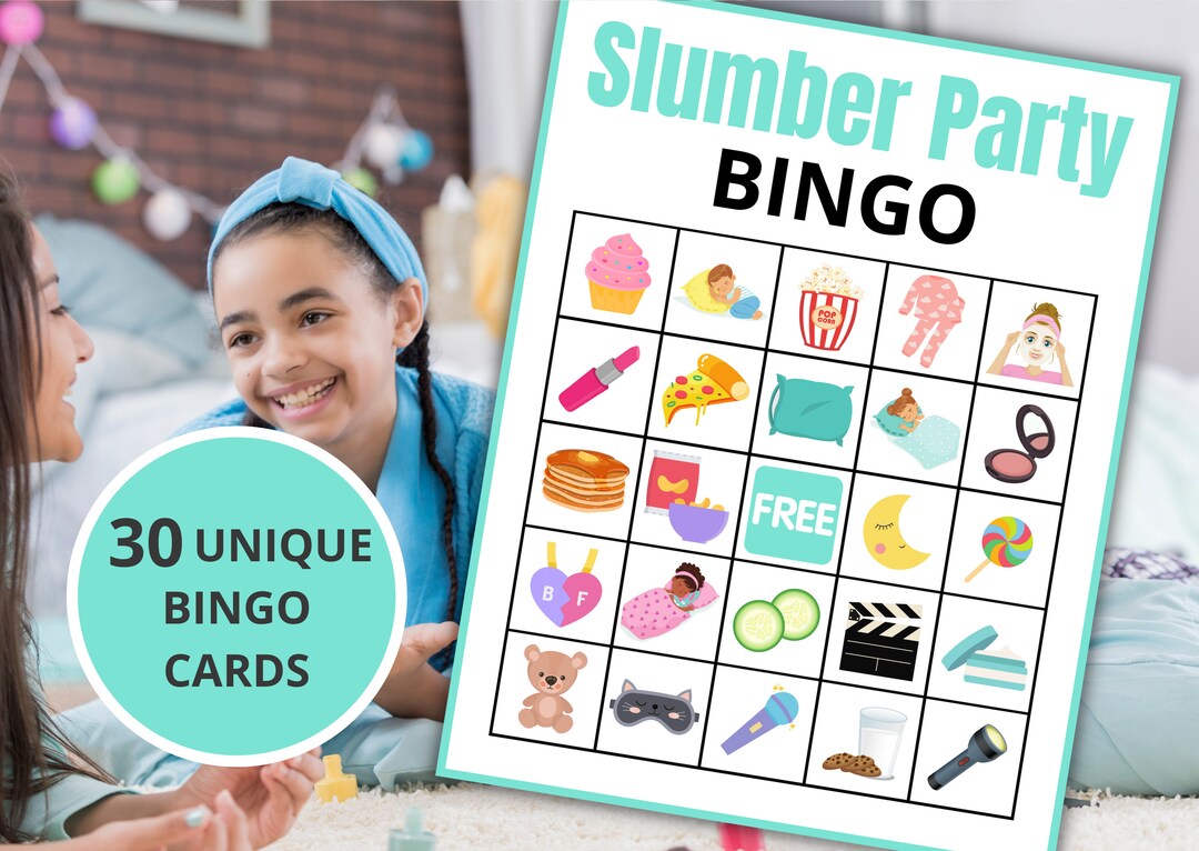Slumber Party Bingo Printable Sleepover Games for Kids and Teens Pajama ...