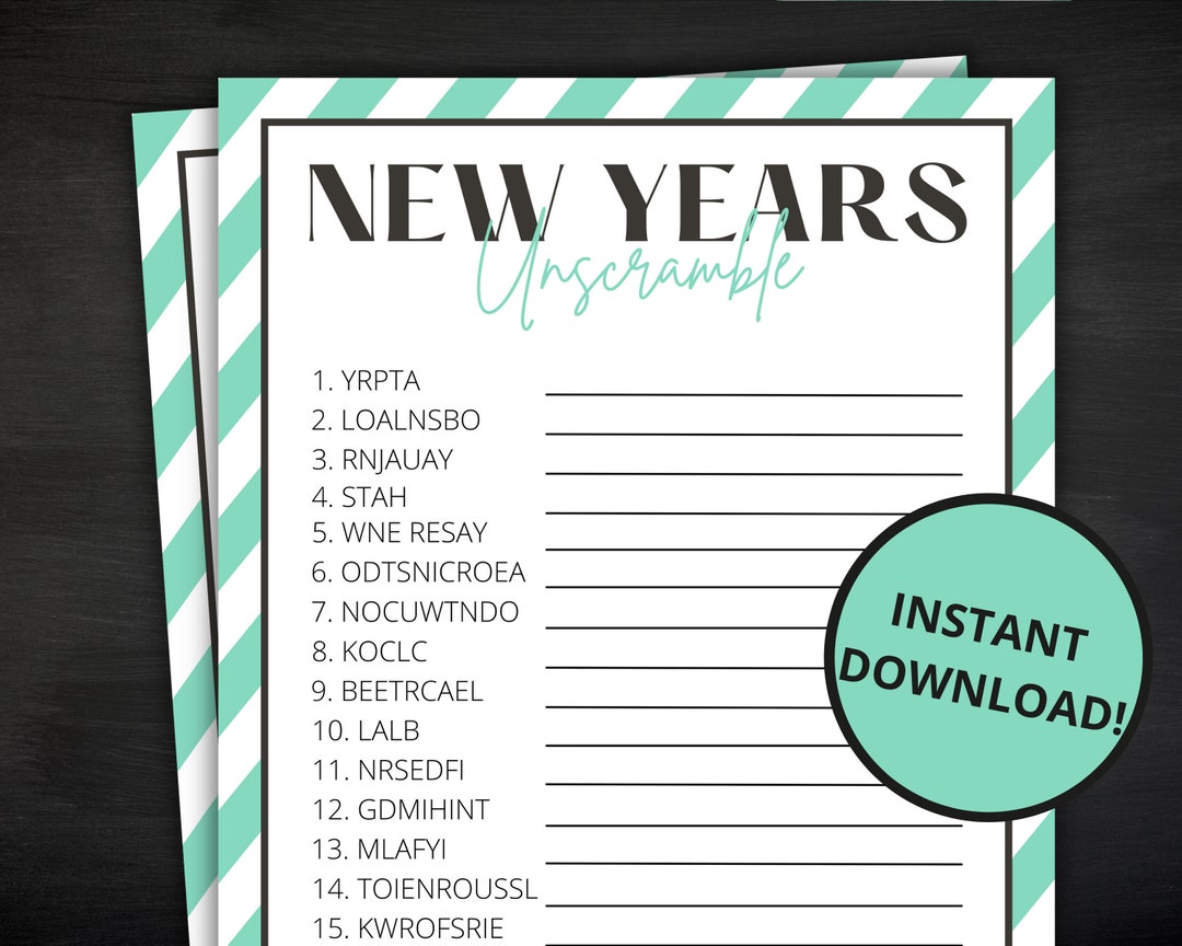 New Year's Eve Unscramble Game | Printable New Year's Game | New Years ...