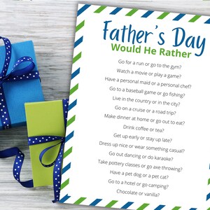 Father's Day Would He Rather | Printable Fathers Day Games for Kids and ...