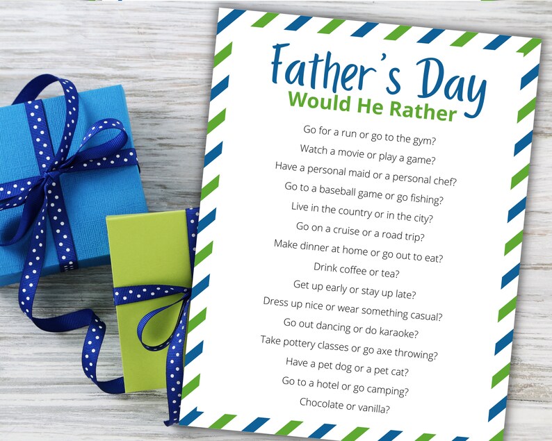 Father's Day Would He Rather Printable Fathers Day Games - Etsy
