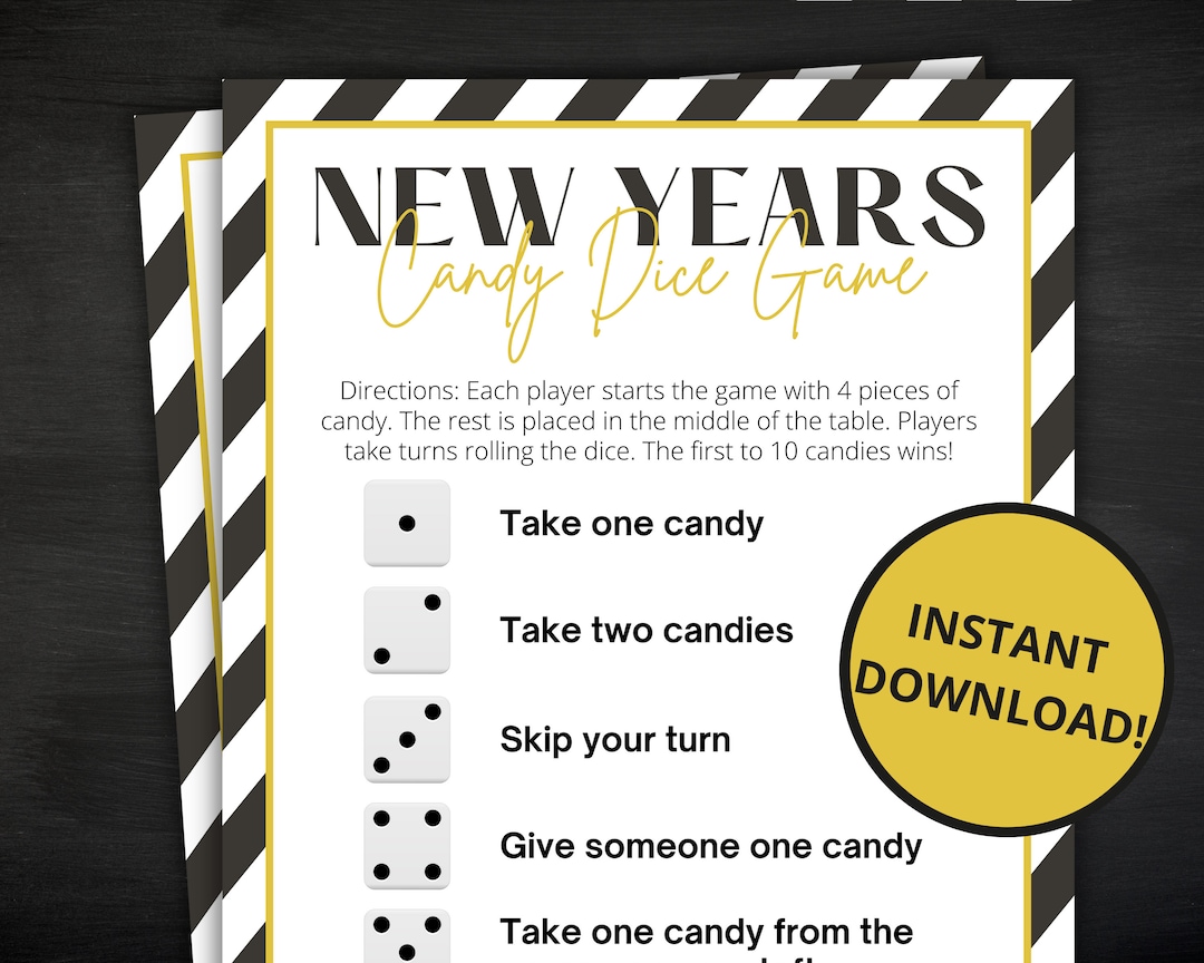 New Year's Eve Candy Dice Game | Printable New Year's Game | New Years ...