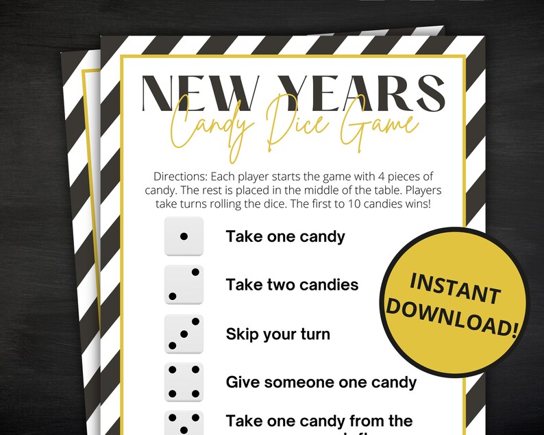 New Year's Eve Candy Dice Game | Printable New Year's Game | New Years ...