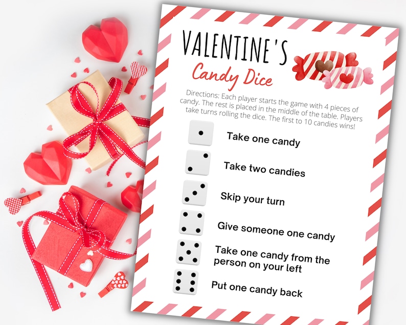 Valentine's Day Candy Dice Game Printable - Etsy