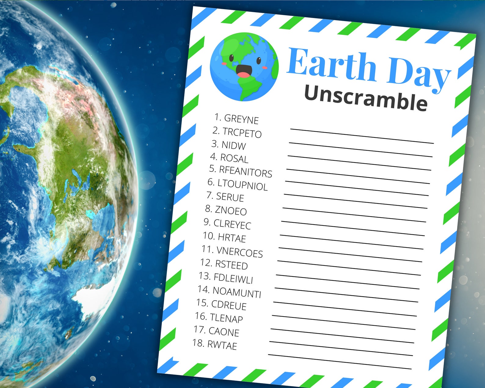 Earth Day Unscramble | Printable Earth Day Games for Kids and Adults ...