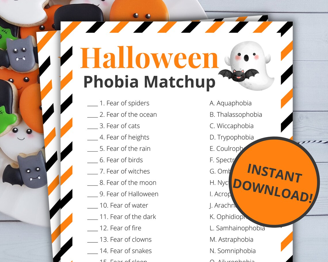 Halloween Phobia Matchup Game | Printable Halloween Game | Halloween ...