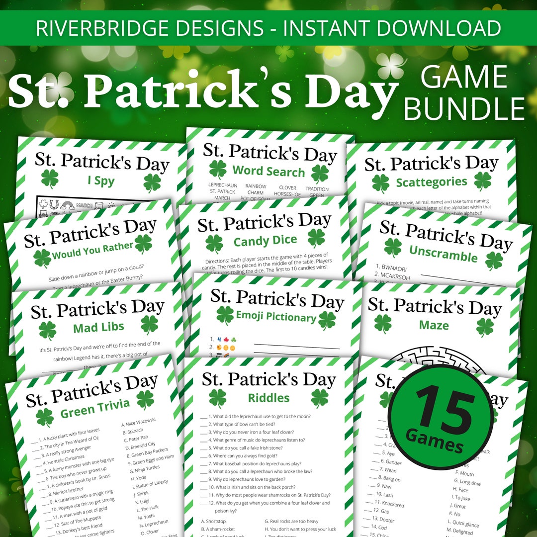 St Patrick's Day Game Bundle | Printable St Patricks Day Games for Kids ...