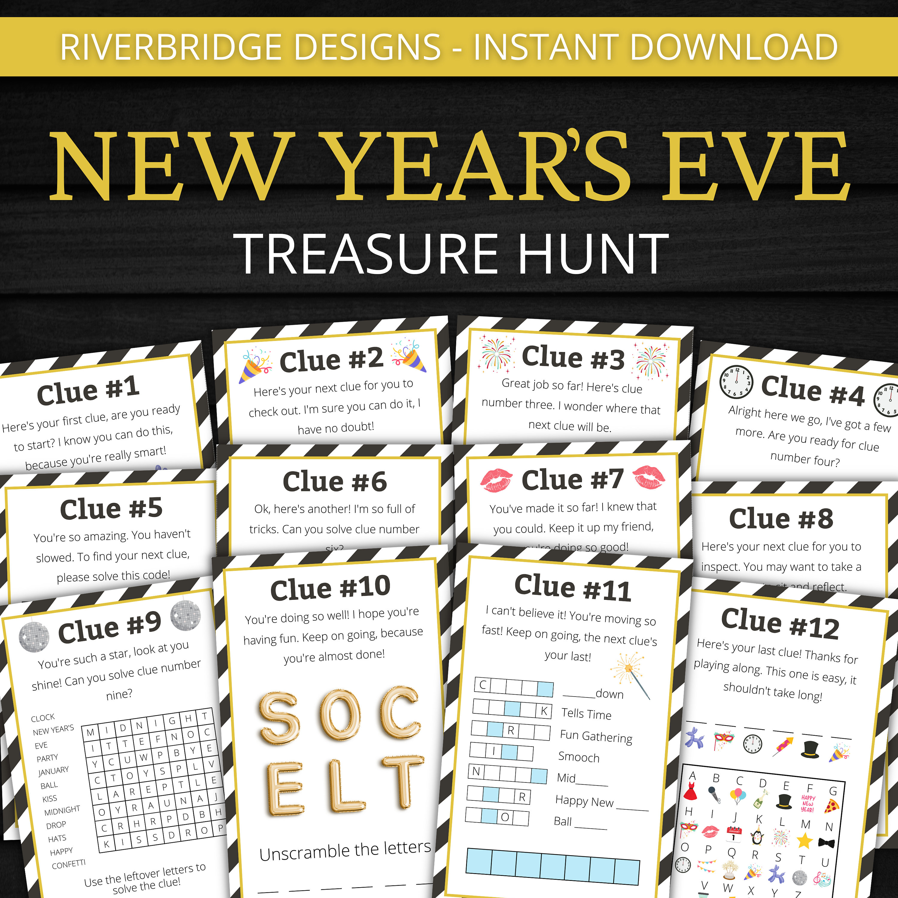 New Year's Eve Treasure Hunt for Older Kids | New Years Scavenger Hunt ...