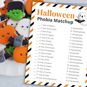 Halloween Phobia Matchup Game | Printable Halloween Game | Halloween ...