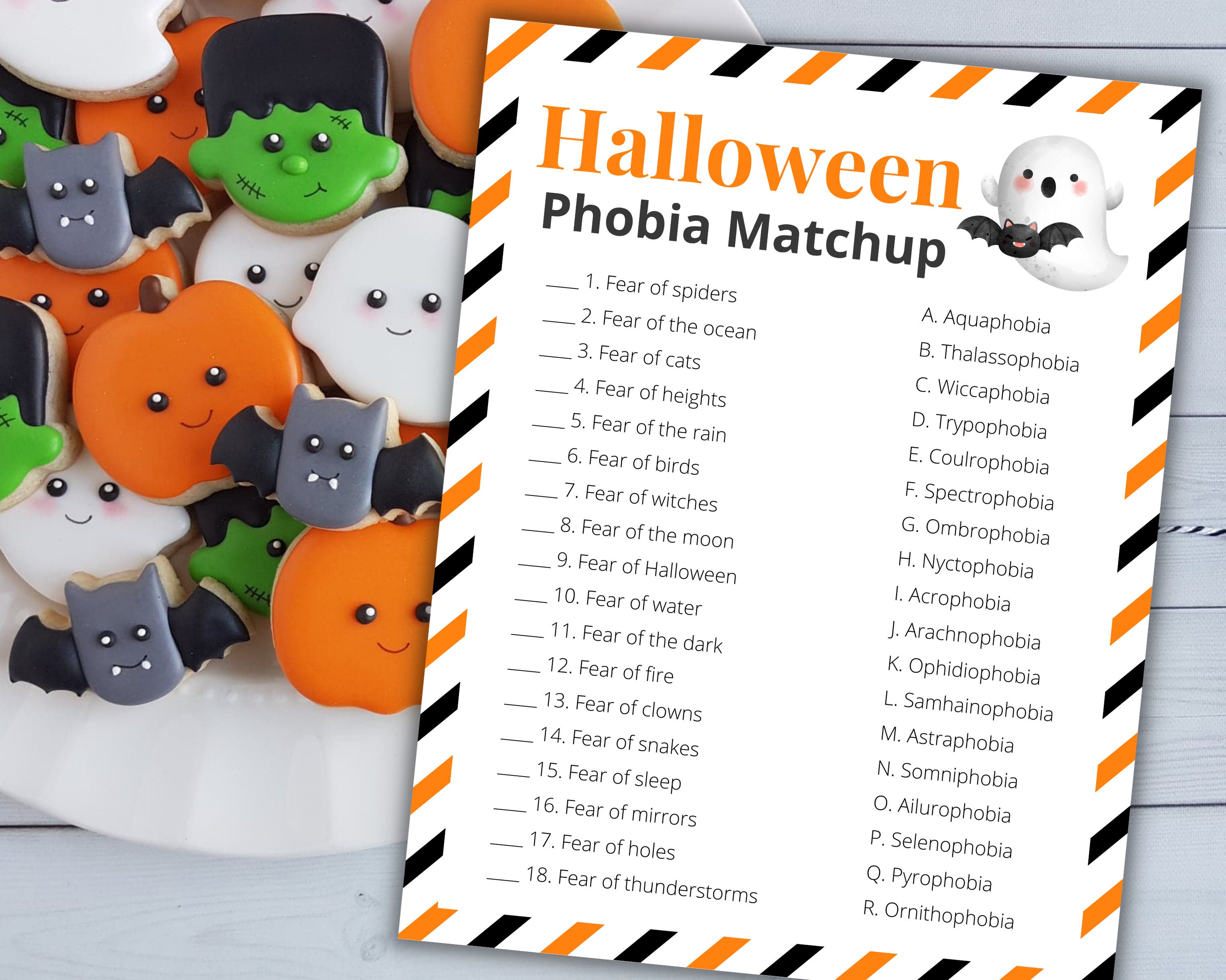 Halloween Phobia Matchup Game | Printable Halloween Game | Halloween ...