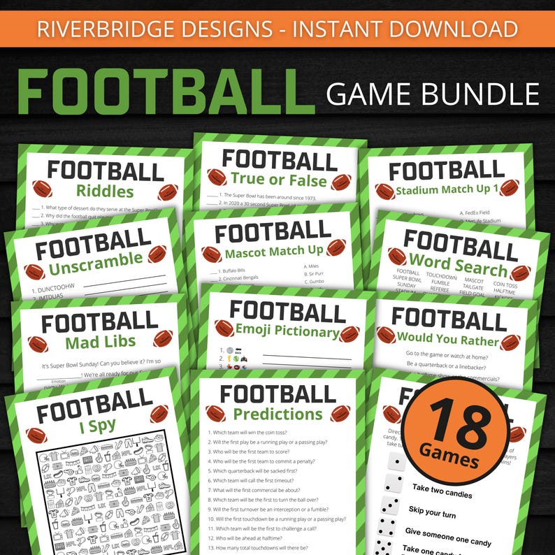 Football Game Bundle | Printable Football Games for Kids and Adults ...