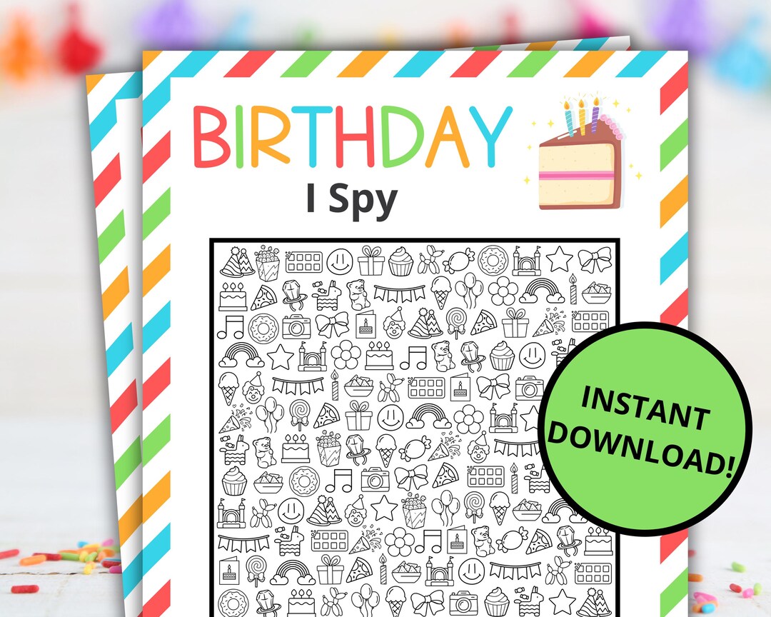 Birthday I Spy | Printable Birthday Party Game | Birthday Activity for ...