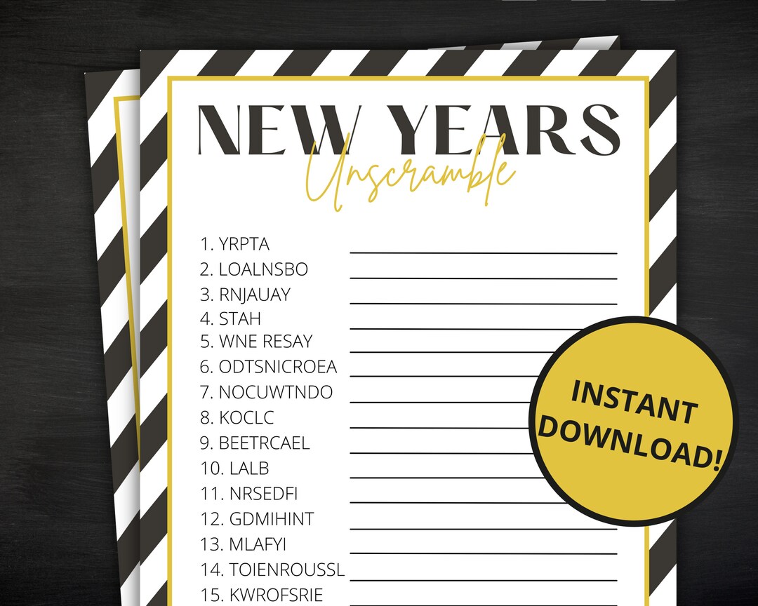 New Year's Eve Unscramble Game | Printable New Year's Game | New Years ...