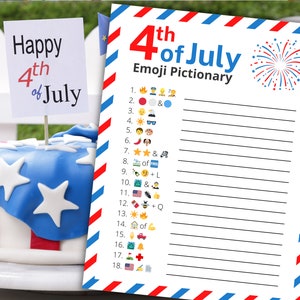 Fourth of July Emoji Pictionary | Printable Fourth of July Game ...