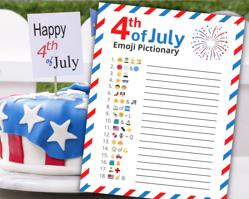 Fourth of July Emoji Pictionary | Printable Fourth of July Game ...