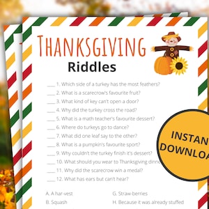 Thanksgiving Riddles | Printable Thanksgiving Game | Thanksgiving ...