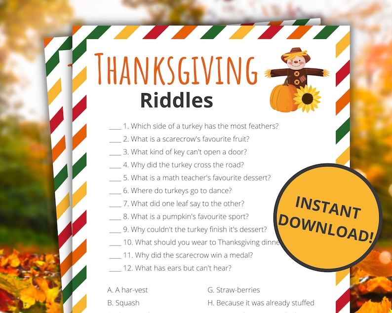 Thanksgiving Riddles Printable Thanksgiving Game - Etsy