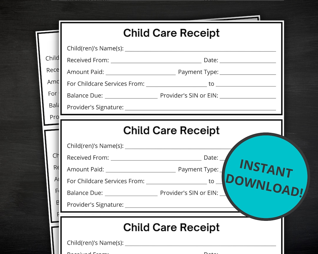 Child Care Receipt Child Care Payments Printable Receipt for Daycare ...