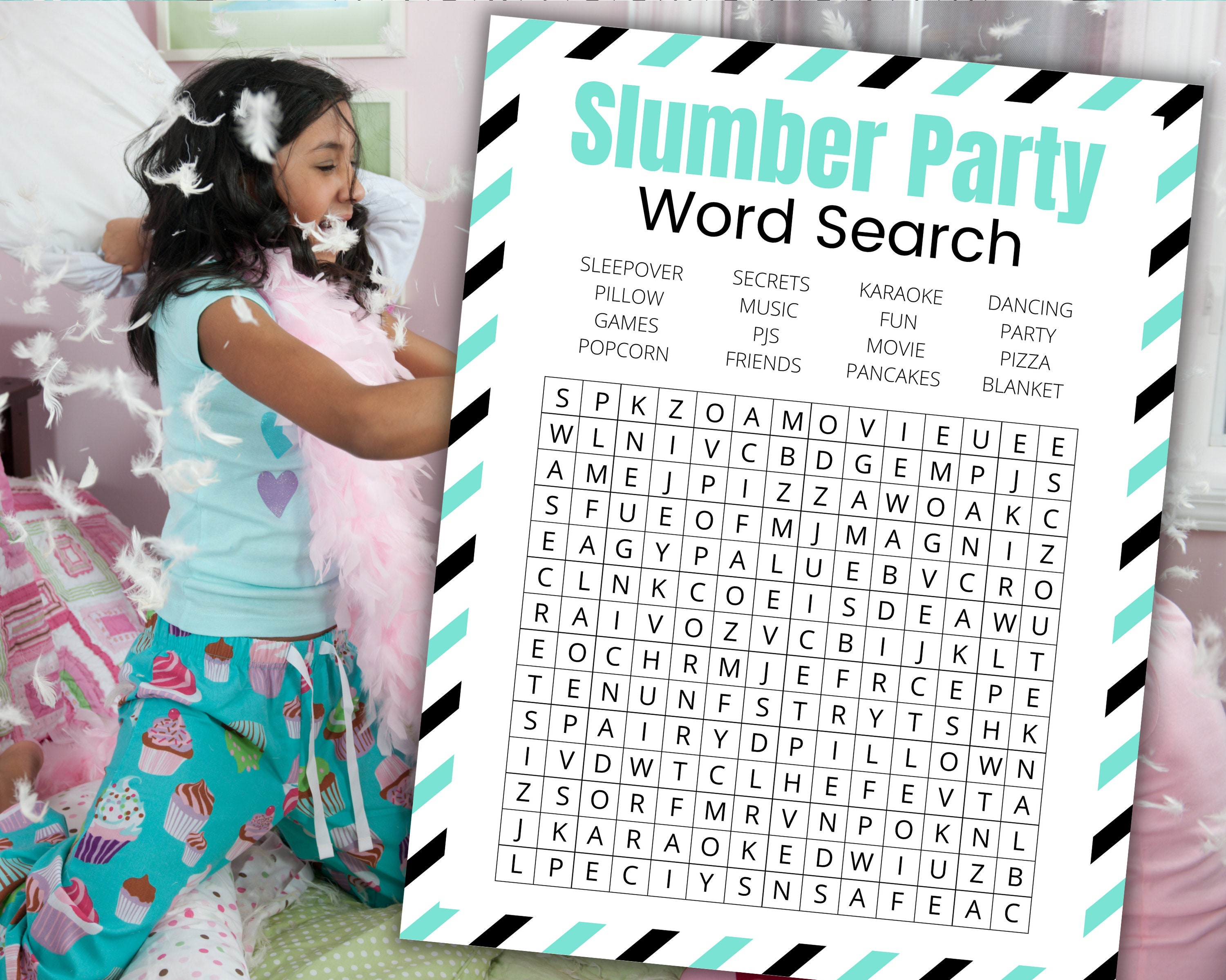 Slumber Party Word Search Printable Sleepover Games for Kids - Etsy