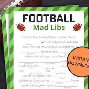 Football Mad Libs | Printable Football Game | Football Activity for ...