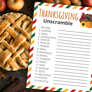Thanksgiving Unscramble Game Printable Thanksgiving Game Thanksgiving ...