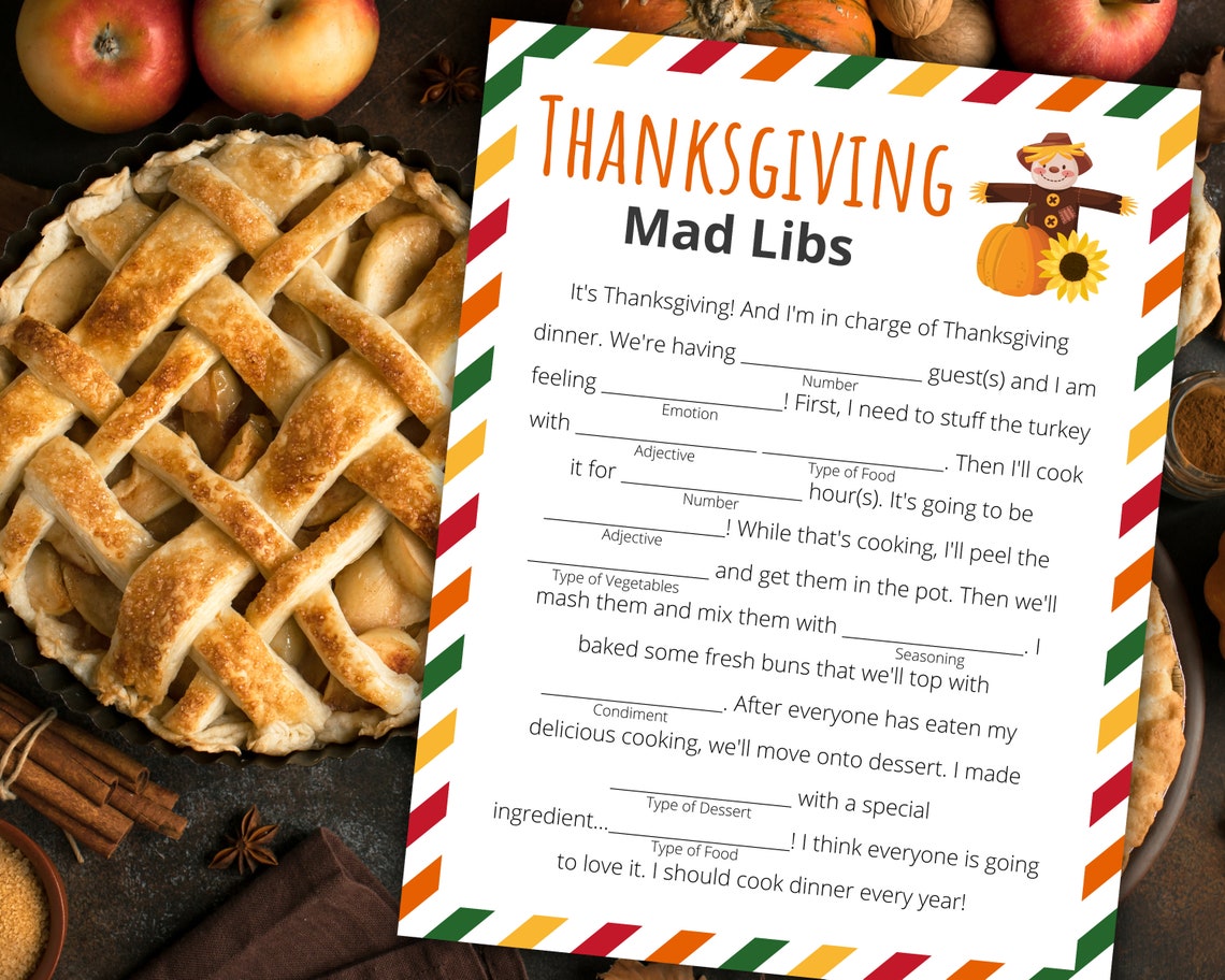 Thanksgiving Mad Libs Printable Thanksgiving Game - Etsy