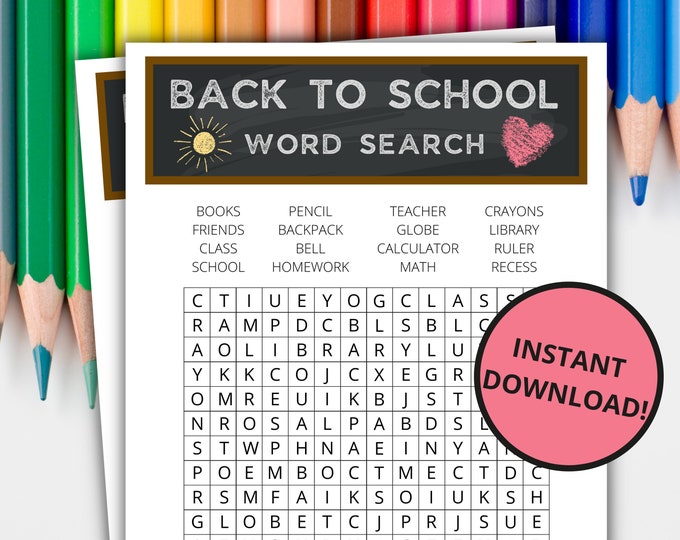 Back to School Word Search Puzzle, Back to School Printable Game, First ...