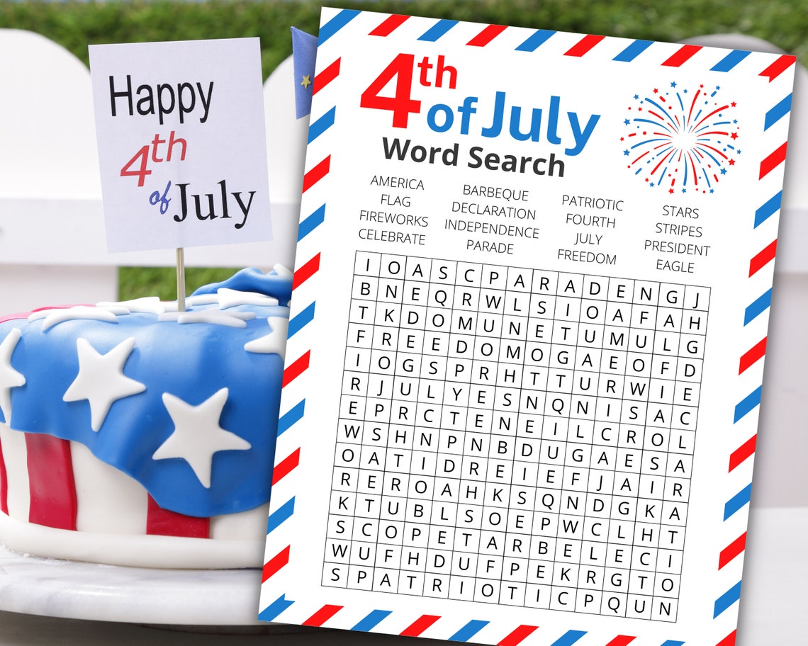 Fourth of July Word Search Printable Fourth of July Game - Etsy