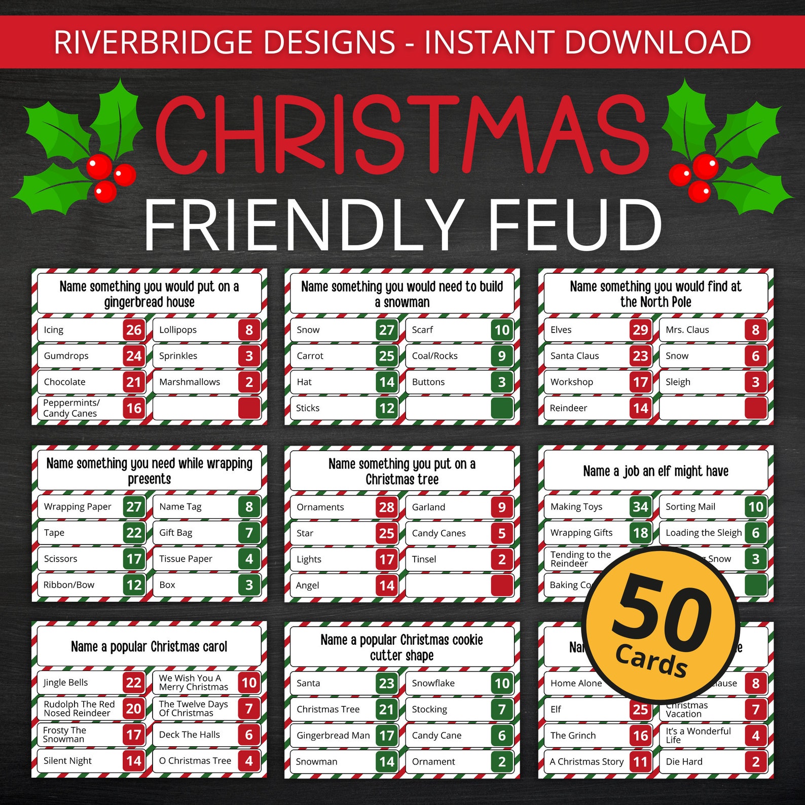 Christmas Friendly Feud | Printable Christmas Game | Christmas Activity ...