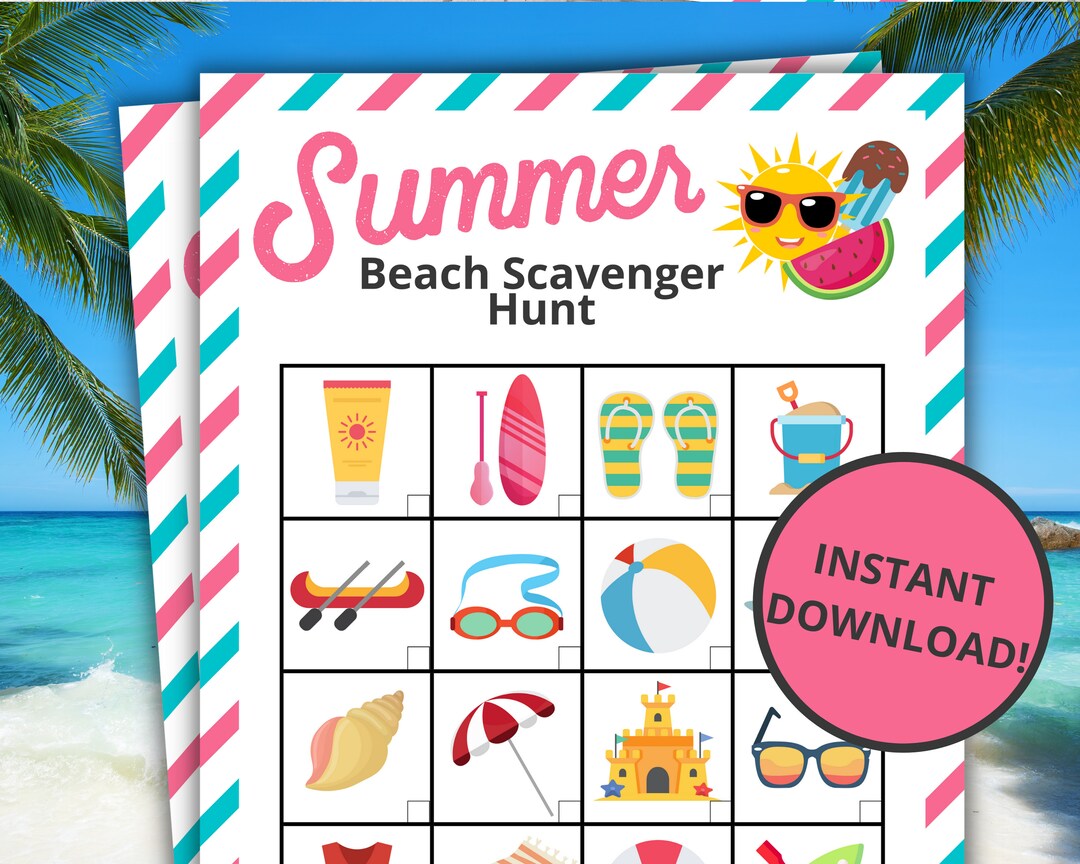 Summer Beach Scavenger Hunt | Printable Summer Game | Summer Activity ...