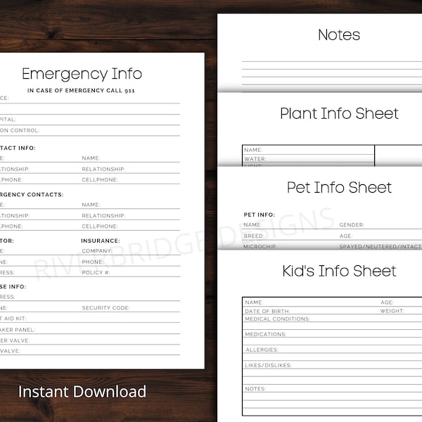 Emergency Info Sheet - Etsy
