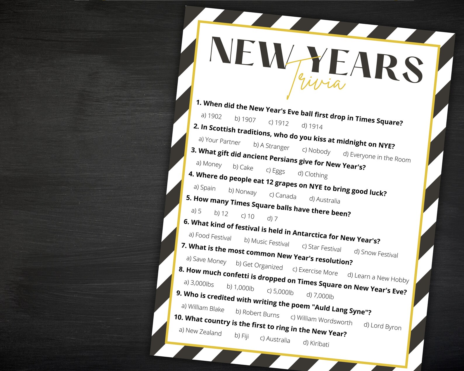 New Year's Eve Trivia Printable New Year's Game - Etsy