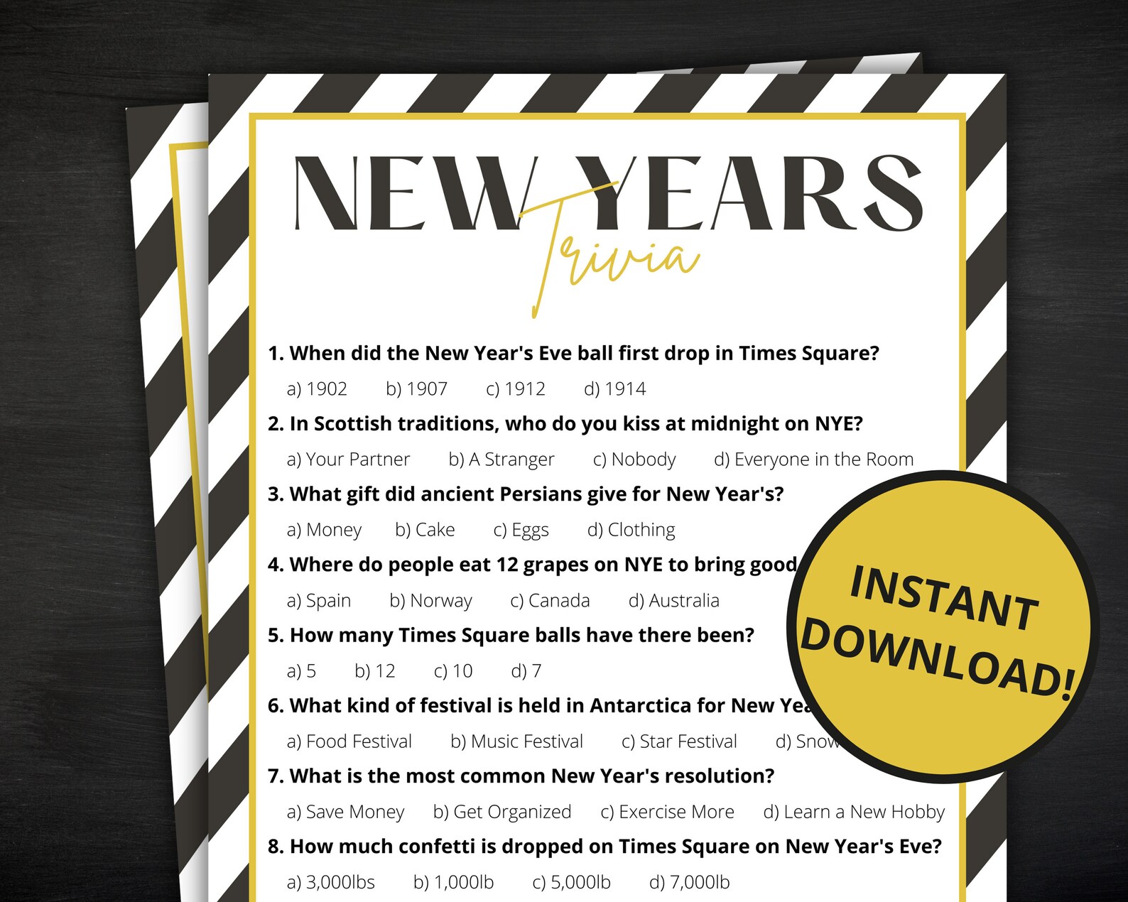 New Year's Eve Trivia Printable New Year's Game - Etsy