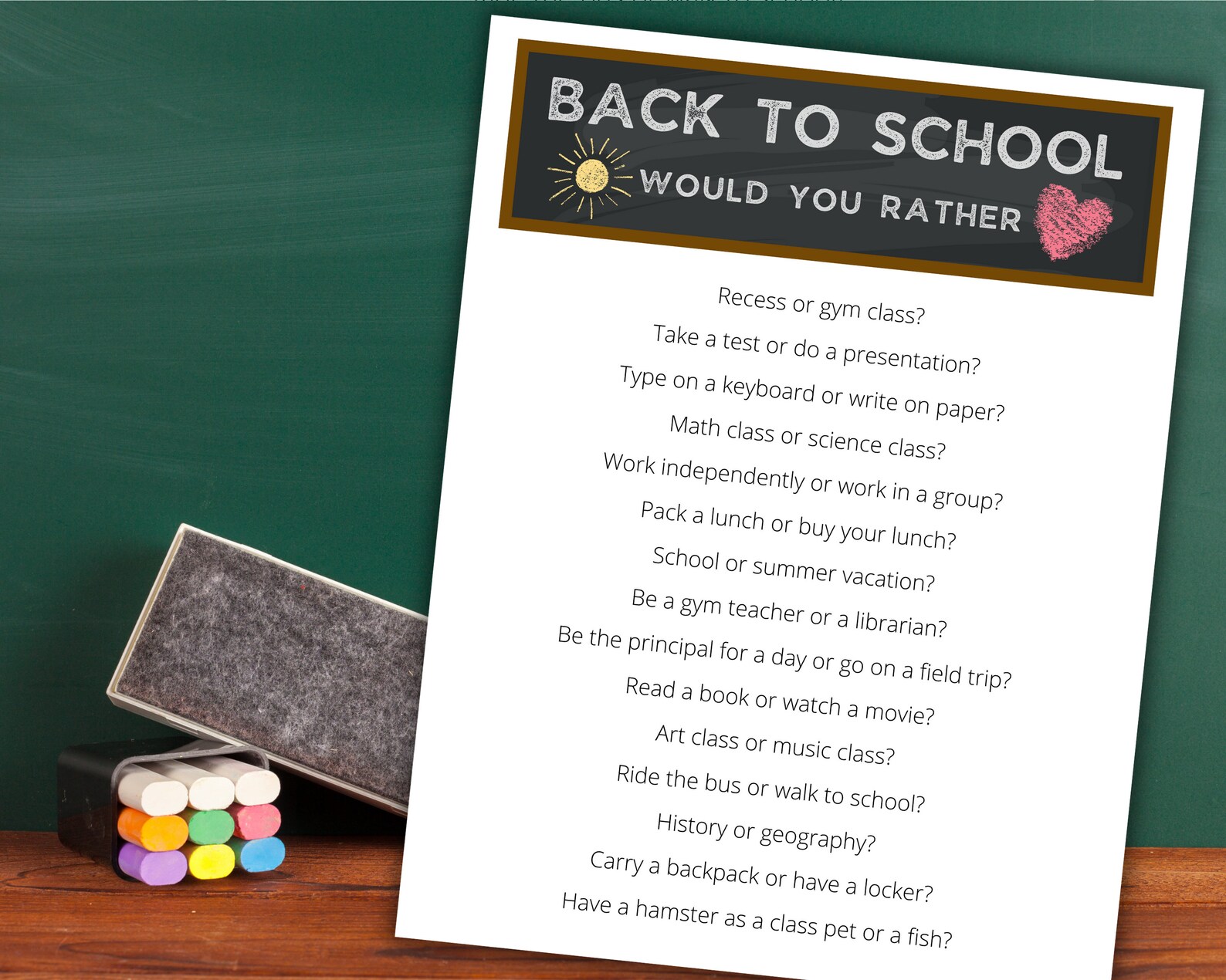 Back to School Would You Rather Game | First Day of School Game ...