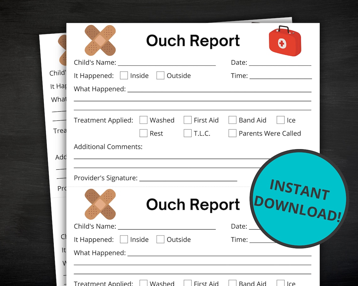 Ouch Report | Daycare Incident Report | Preschool Accident and Injury ...