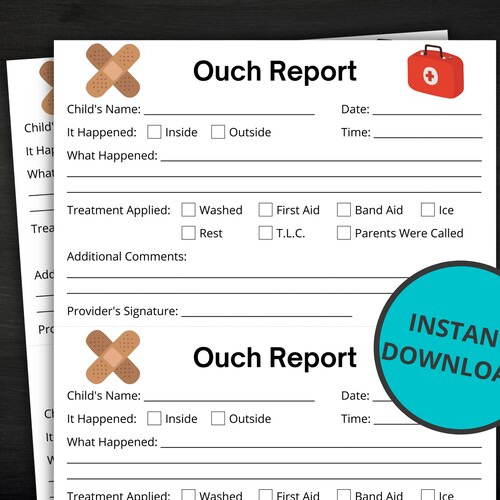 Ouch Report Daycare Incident Report Preschool Accident and - Etsy