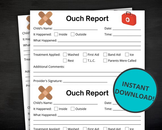 Ouch Report Daycare Incident Report Preschool Accident and - Etsy