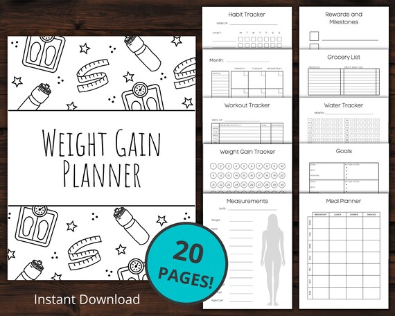 Weight Gain Journal Fitness Tracker Weight Gain Planner | Etsy