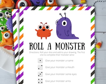 Roll a Monster Game Printable Halloween Game Halloween Activity for ...