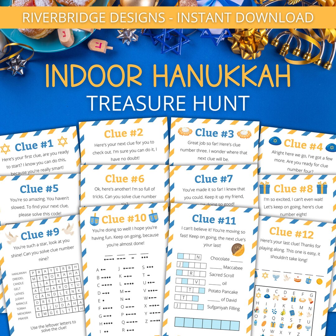 Indoor Hanukkah Treasure Hunt for Older Kids | Hanukkah Scavenger Hunt ...