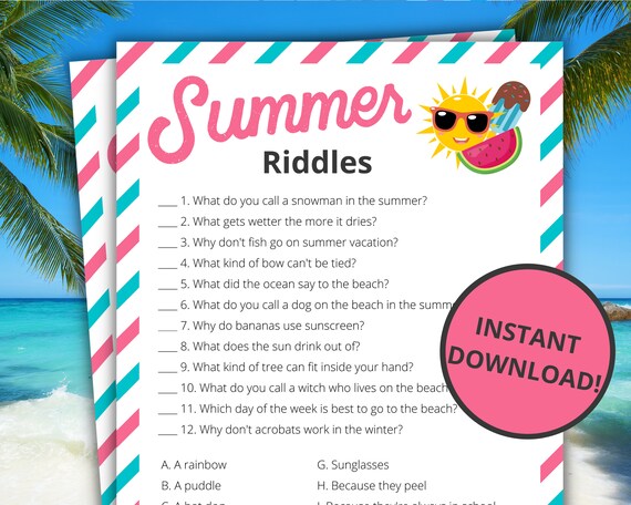 Summer Riddles Printable Summer Game Summer Activity for - Etsy