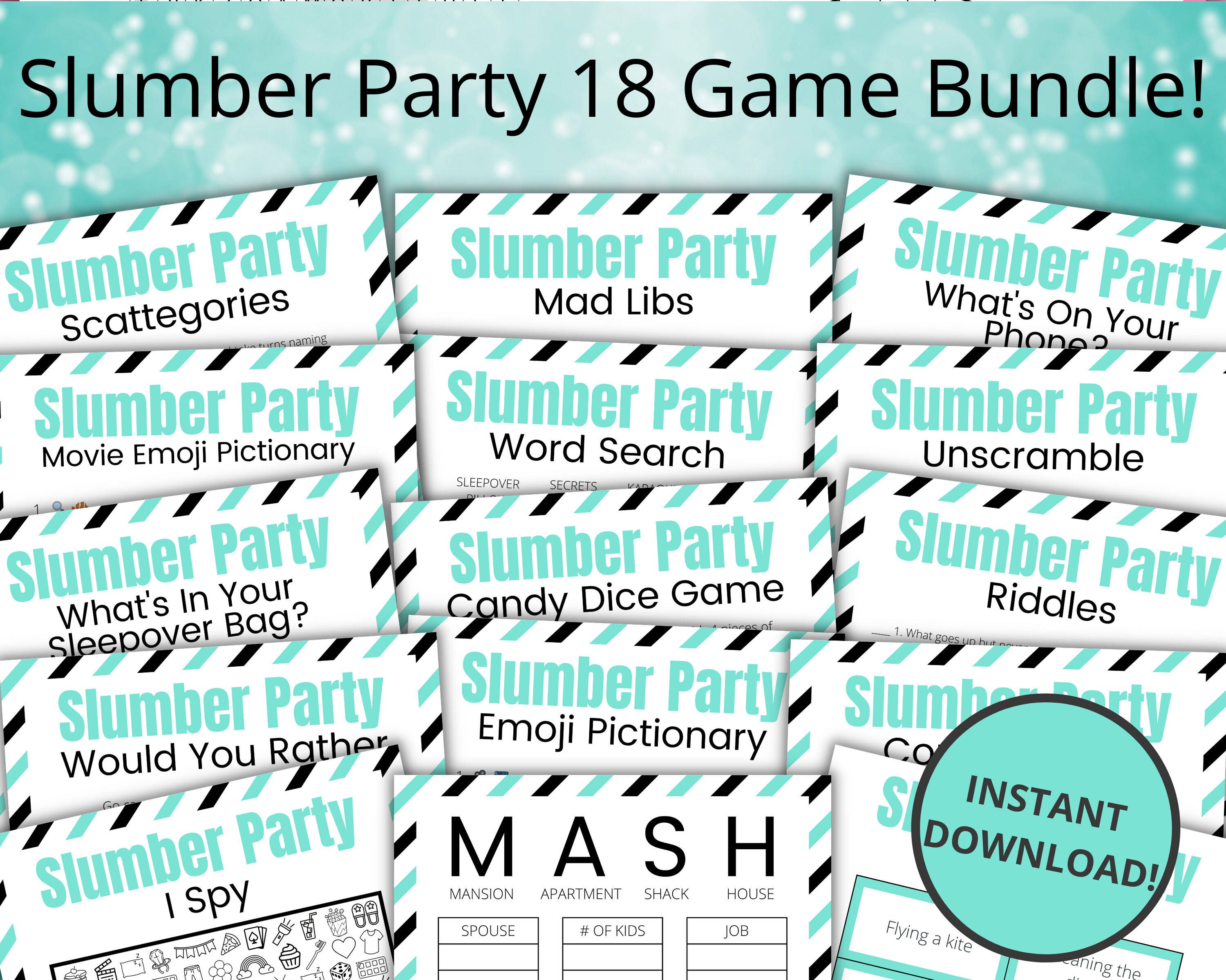 Slumber Party Game Bundle Printable Sleepover Games for Kids | Etsy