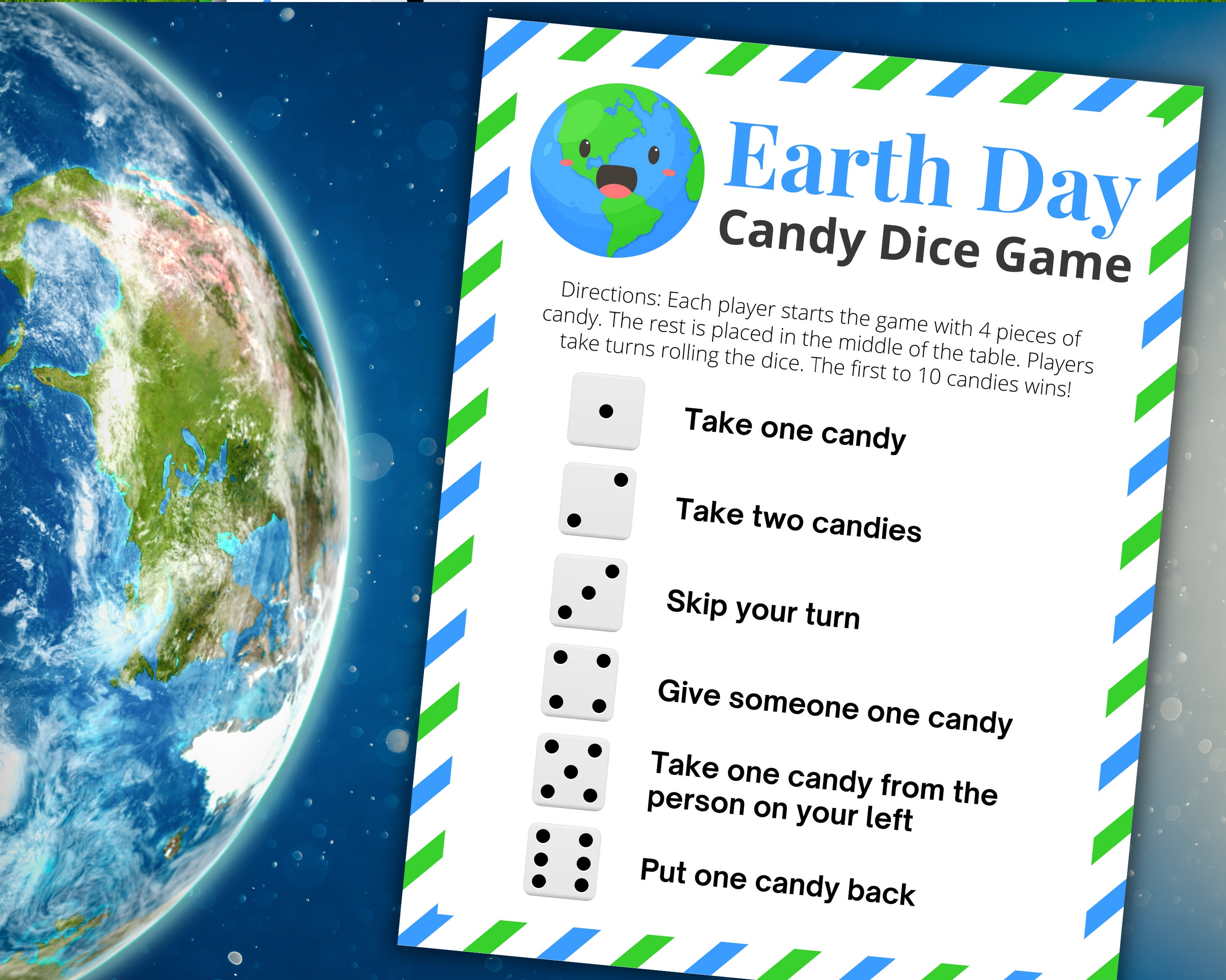 Earth Day Candy Dice Game Printable Earth Day Games for Kids - Etsy