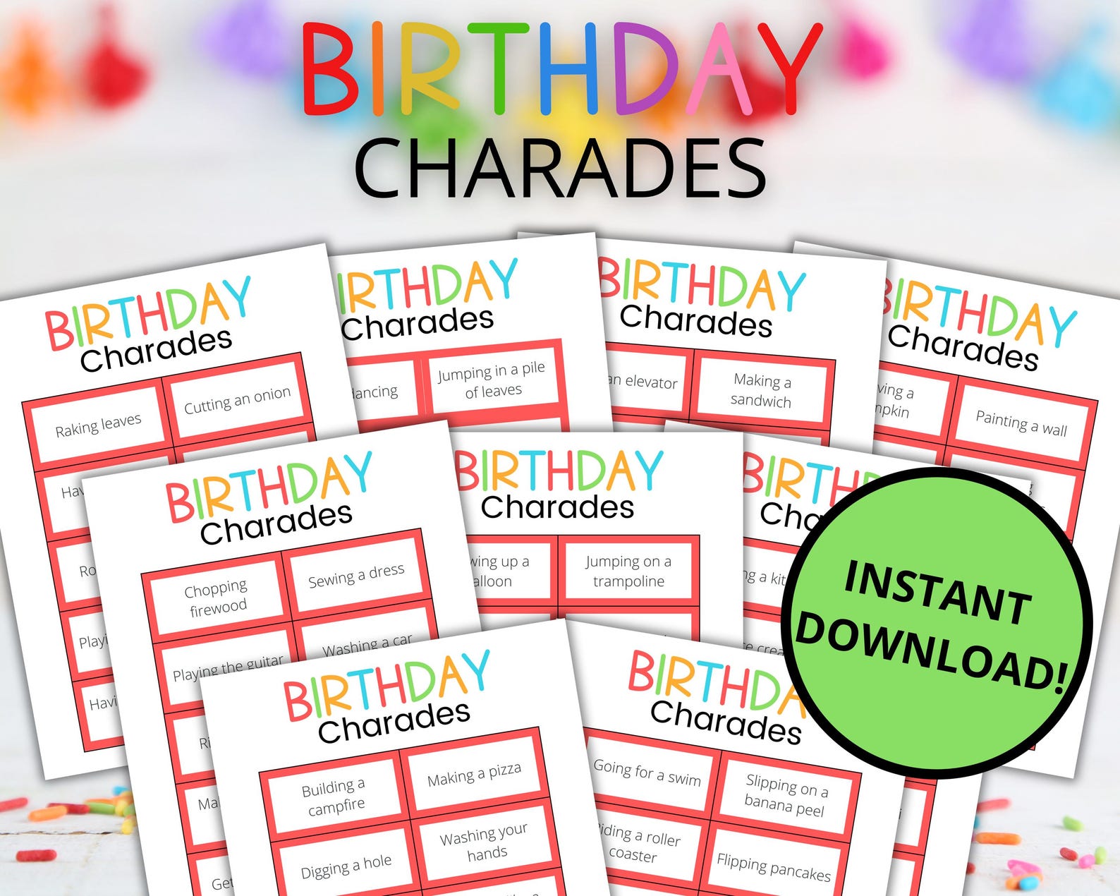 Birthday Charades | Printable Birthday Party Game | Birthday Activity ...