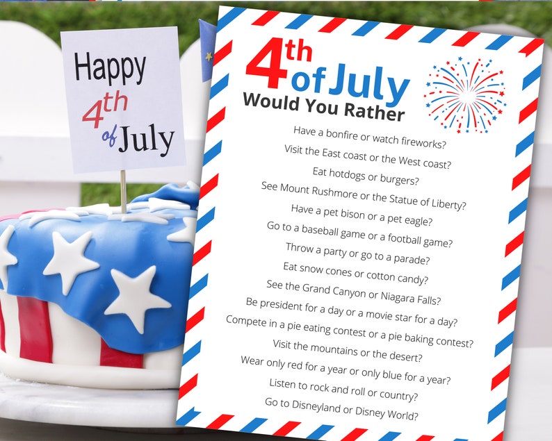 Fourth of July Would You Rather Printable Fourth of July - Etsy