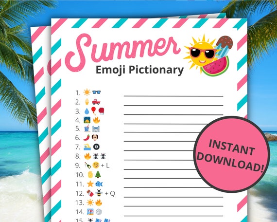 Summer Emoji Pictionary Printable Summer Game Summer | Etsy