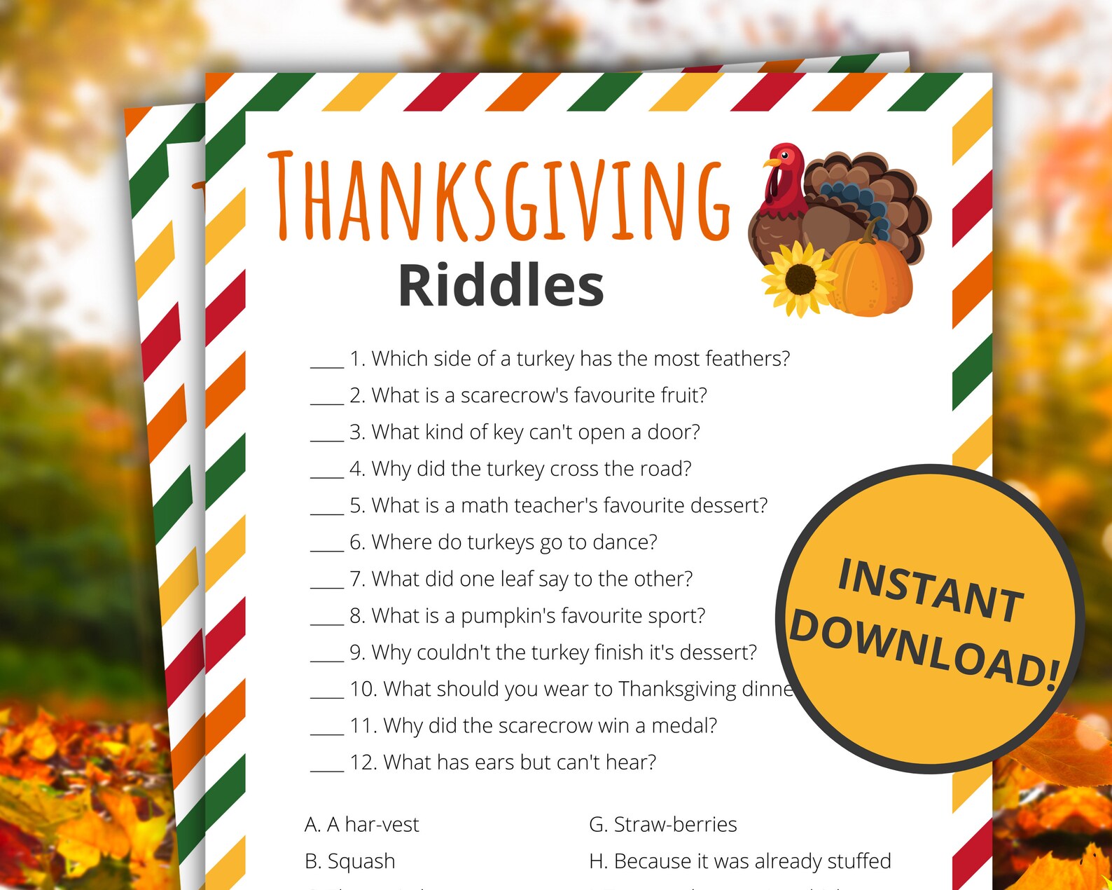 Thanksgiving Riddles | Printable Thanksgiving Game | Thanksgiving ...