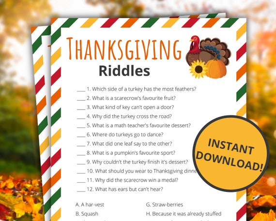 Thanksgiving Riddles Printable Thanksgiving Game - Etsy